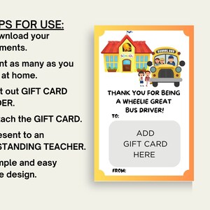 Bus Driver Appreciation Printable Bus Driver Thank You Card - Etsy