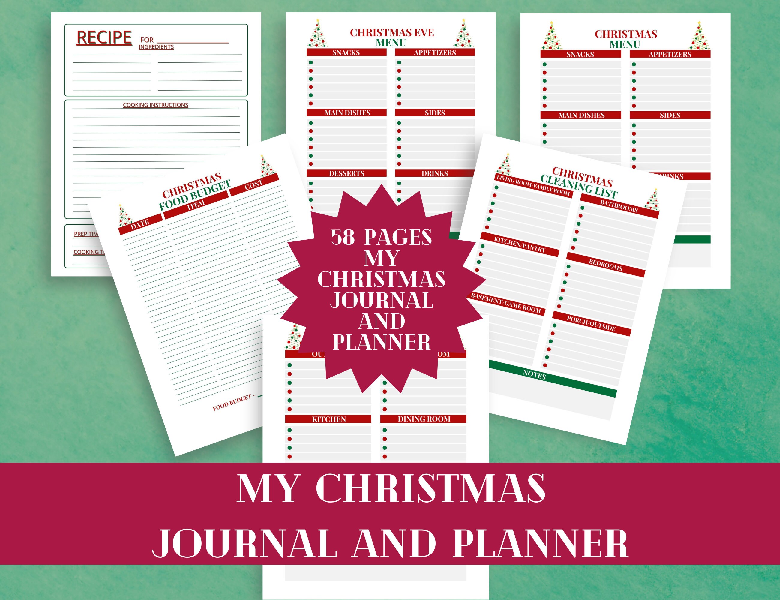 Printable Christmas Journal & Planner: Holiday Organizer (59 Pages ...