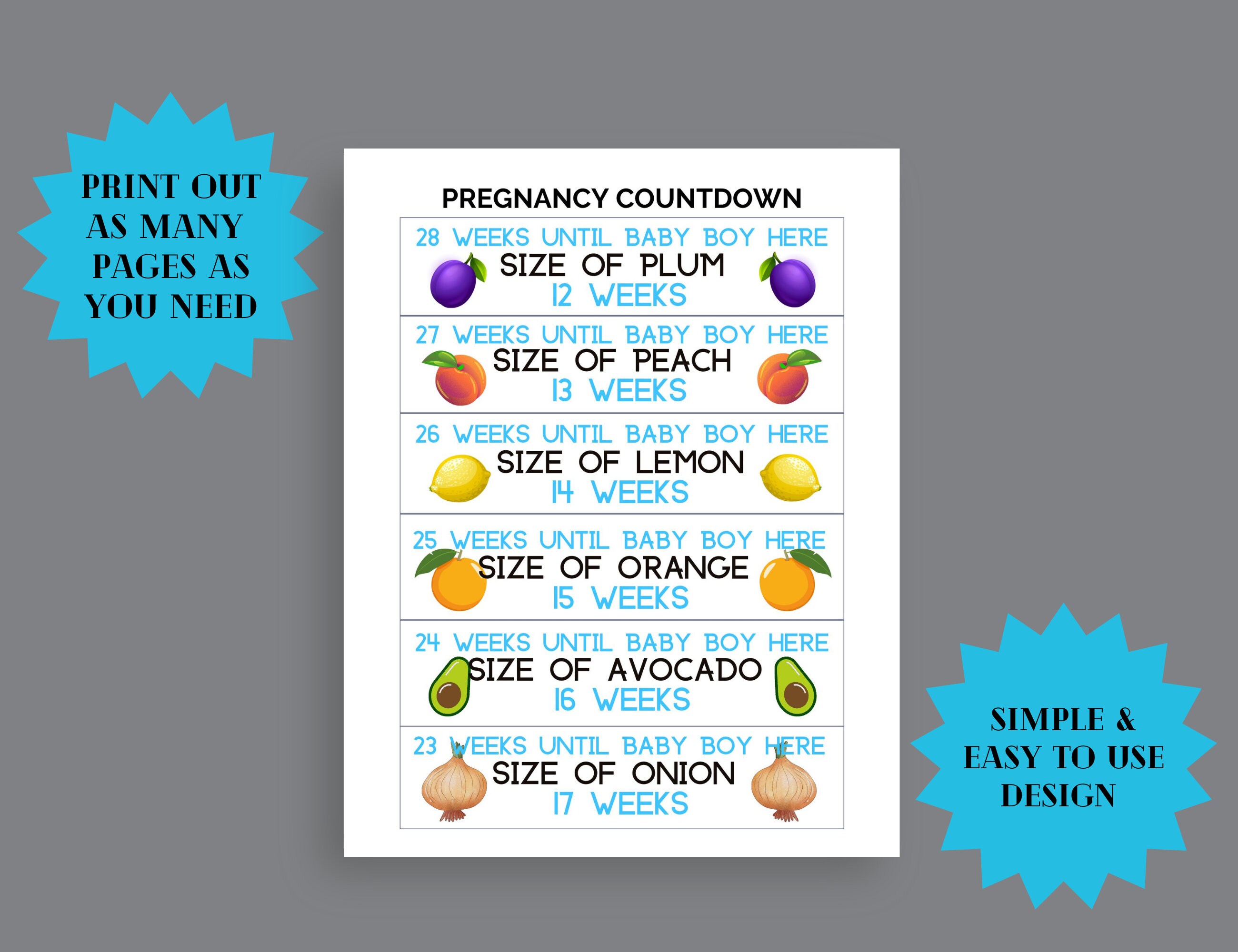 Pregnancy Countdown, Baby Growth Chain Countdown, Baby Boy Paper Chain ...