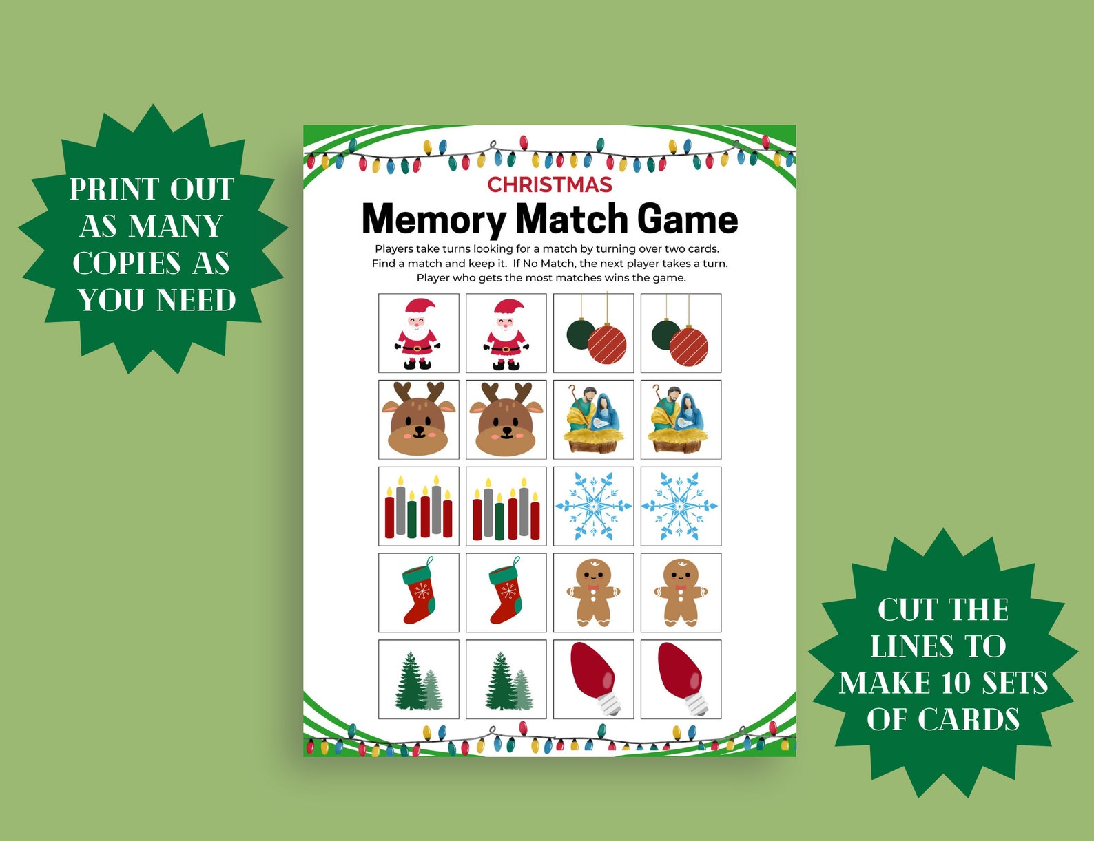 Christmas Memory Match Game, Printable for Classrooms and Parties With ...