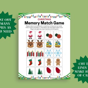 Christmas Memory Match Game, Printable for Classrooms and Parties With ...