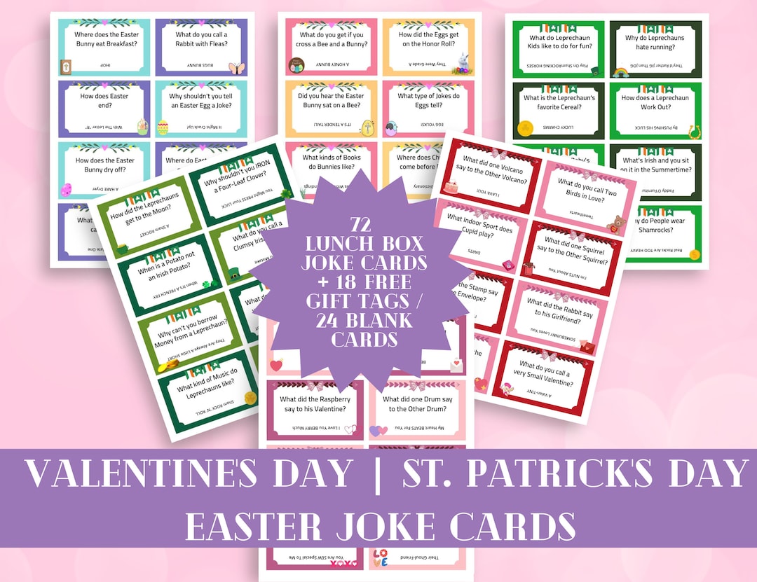 Valentines, St Patrick's Day, and Easter Lunchbox Joke Cards Printables ...