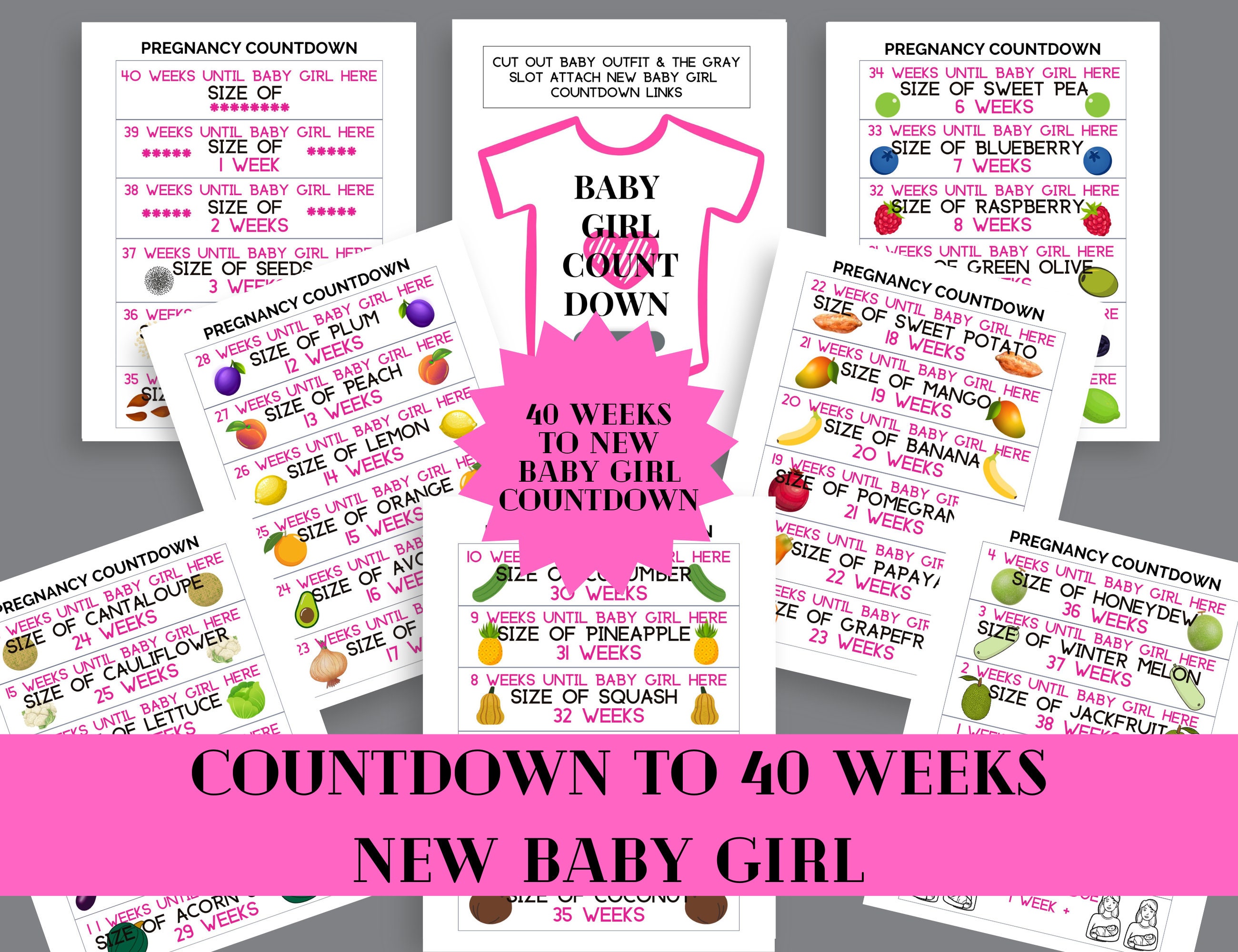 Pregnancy Countdown, Baby Growth Chain Countdown, Baby Girl Paper Chain ...