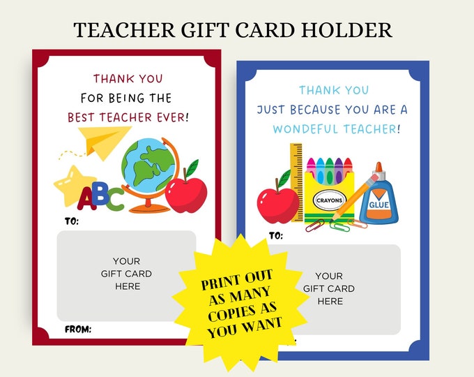 Teacher Appreciation Printable Gift Card Holder, Teacher Gift Card ...