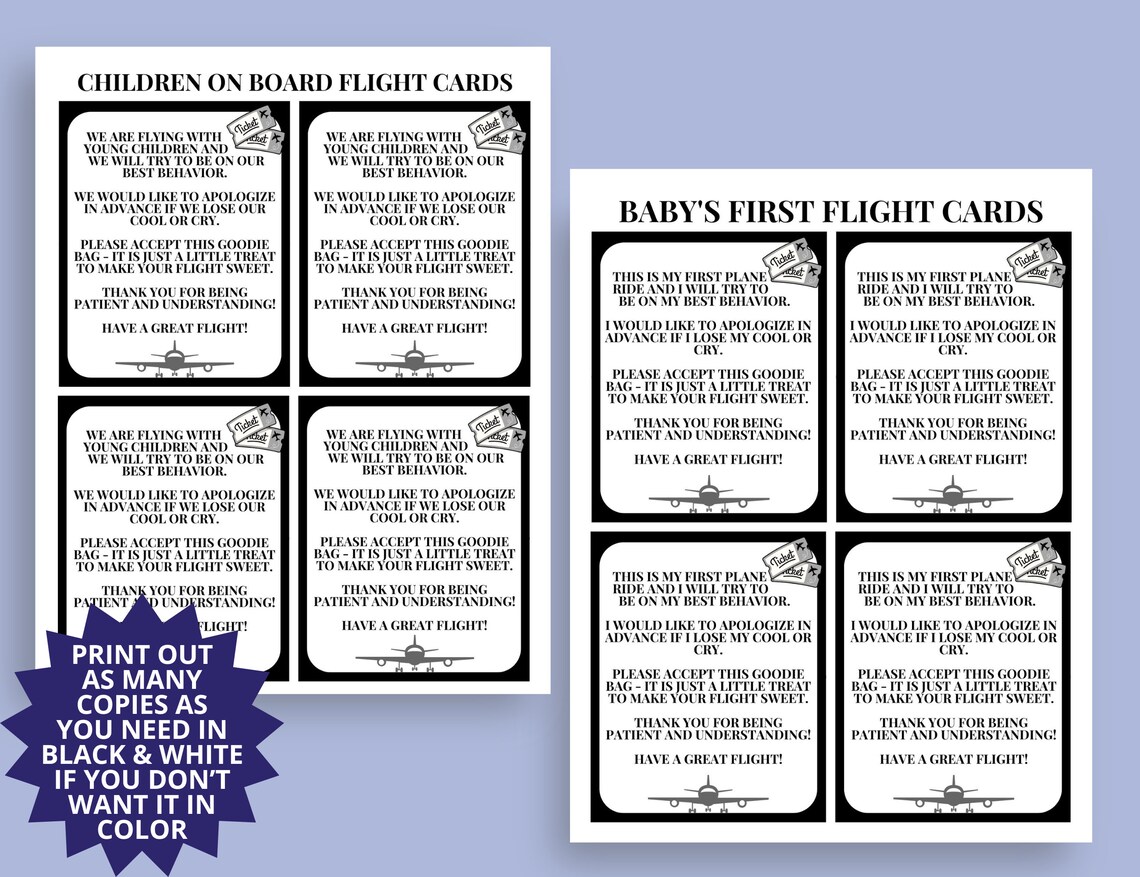 Baby on Board Flight Card Printable, Baby's First Flight Card, First ...