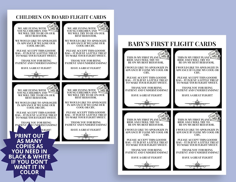 Baby on Board Flight Card Printable, Baby's First Flight Card, First ...