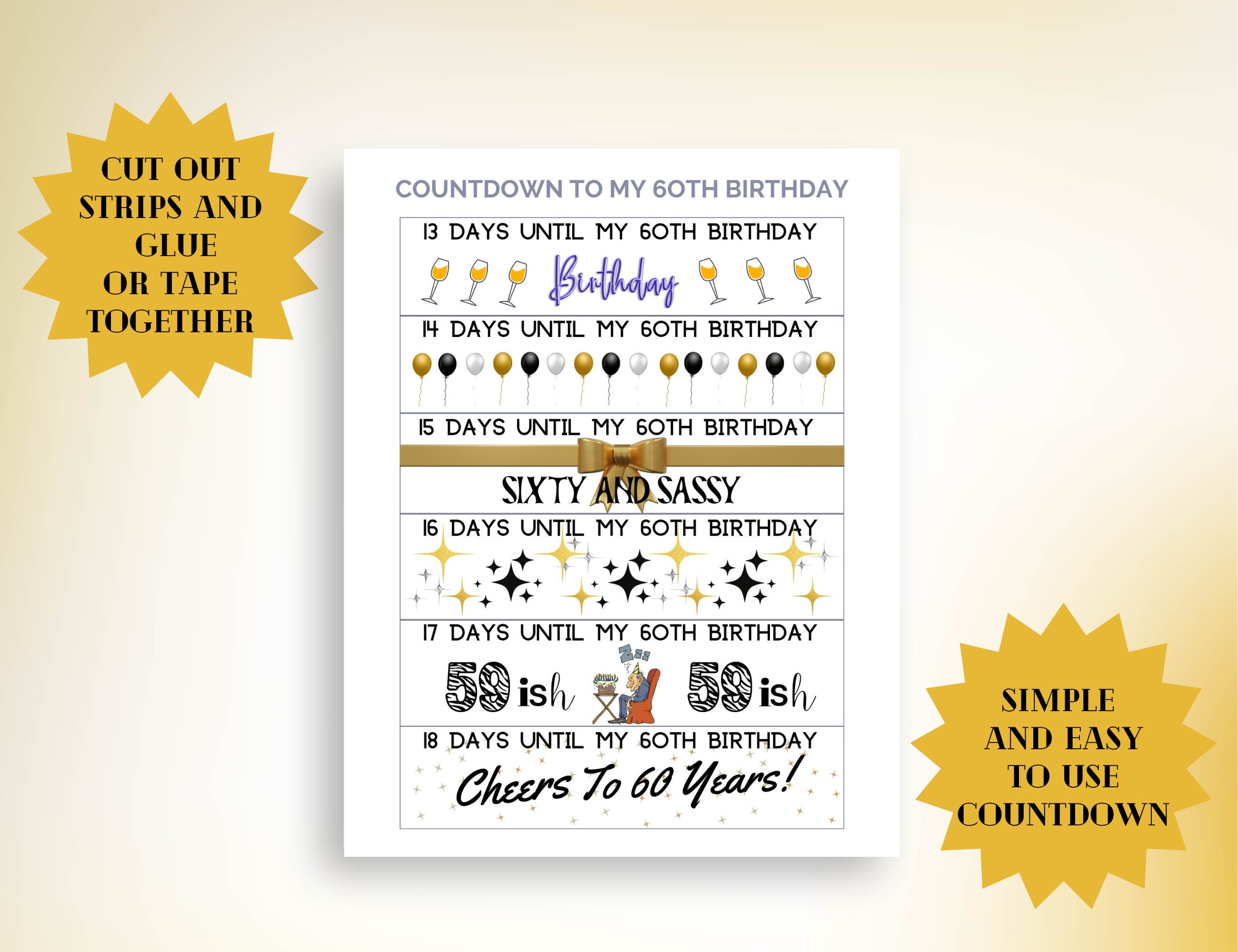 Countdown to My 60th Birthday, DIY Printable Paper Chain Calendar ...