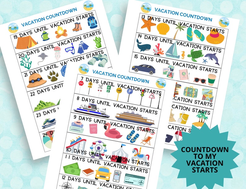 Vacation Countdown & Checklist Digital Printables for Calendar ...