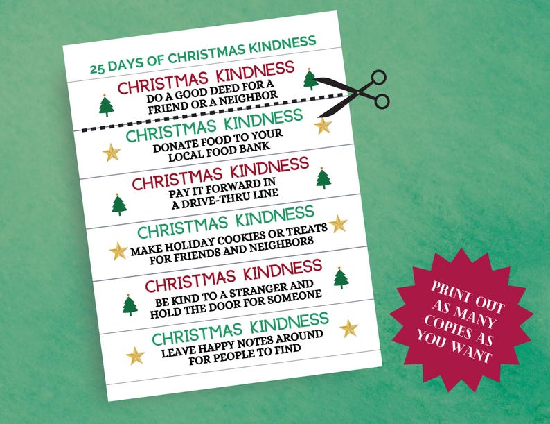 Christmas Kindness Countdown Chain: 25 Days Printable (DIGITAL DOWNLOAD ...