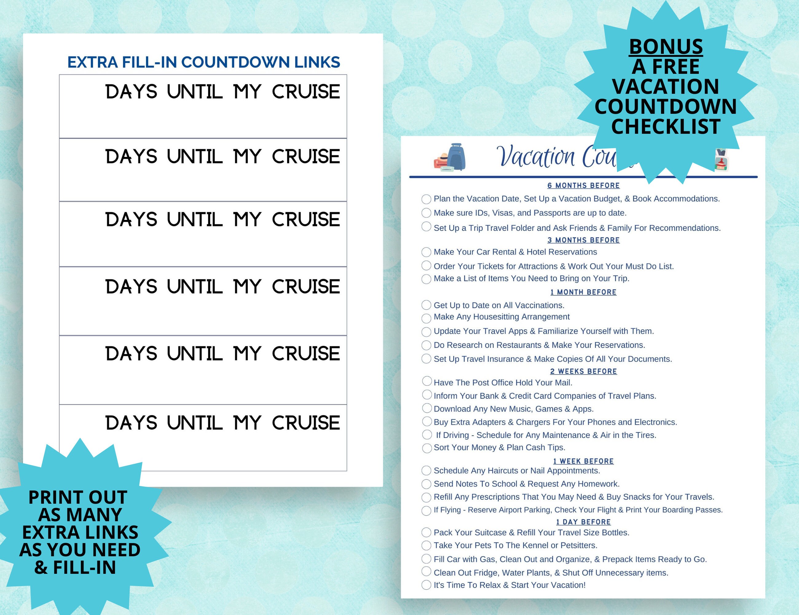 Cruise Vacation Countdown Paper Chain & Checklist, Digital Printables ...