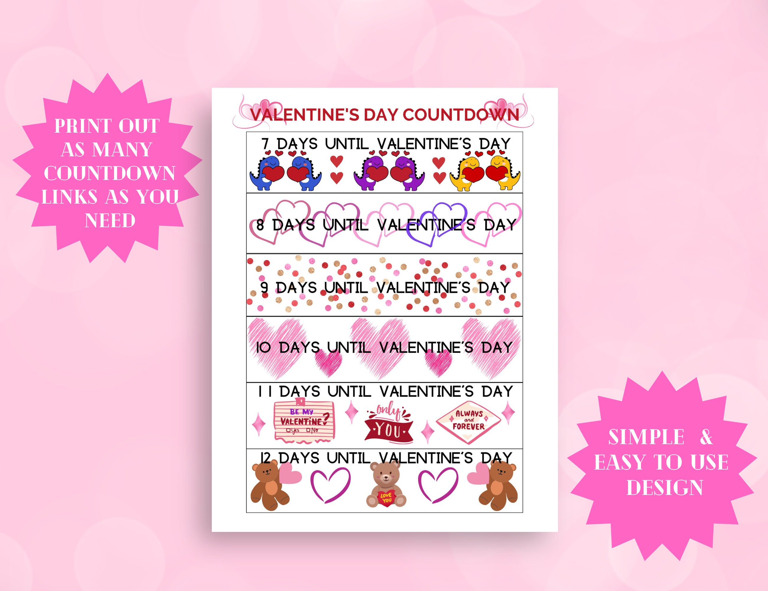 Valentine' Day Countdown Chain, Printable Activity for Kids Countdown ...
