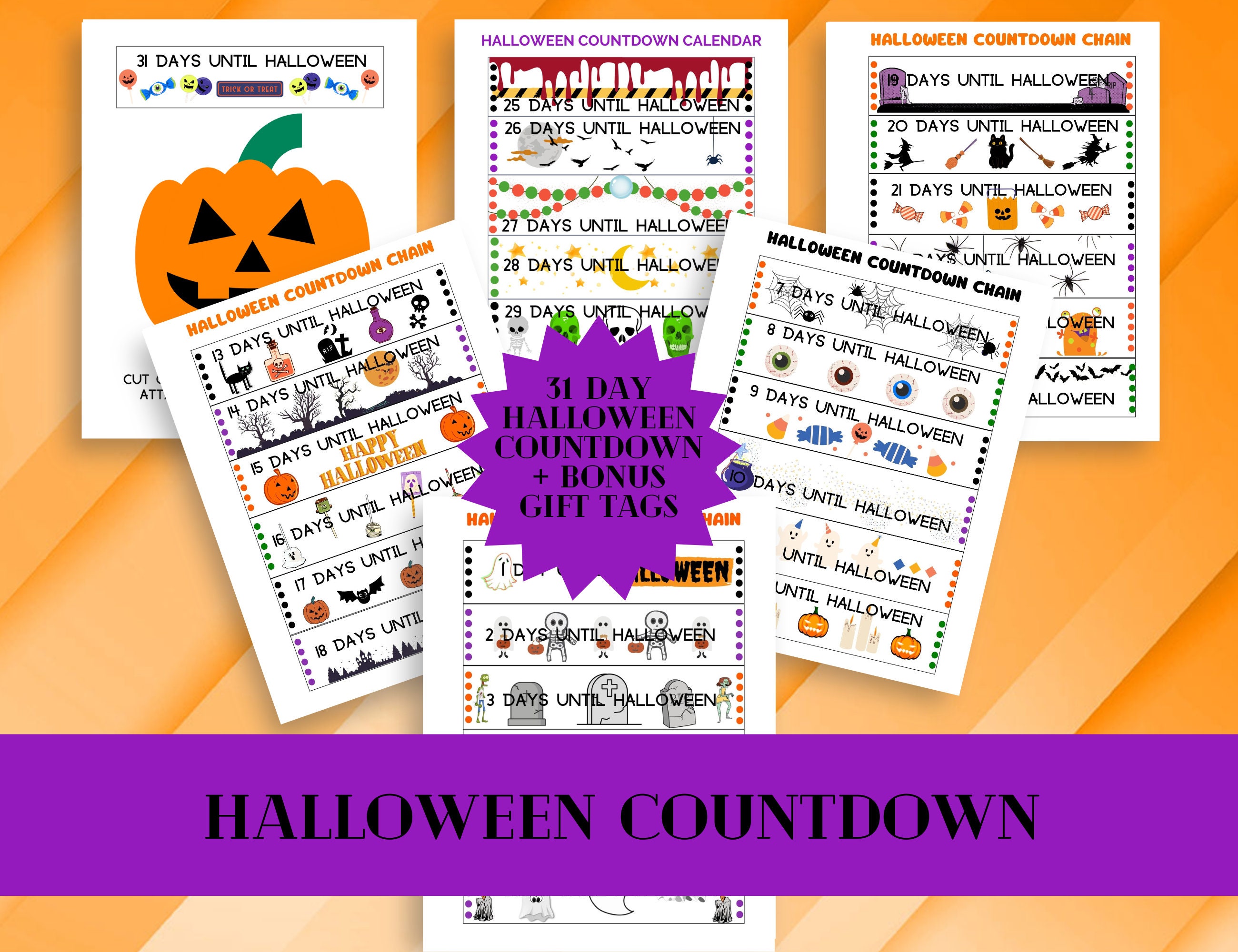 Halloween Countdown, Paper Chain Countdown, DIY Printable Paper Chain ...