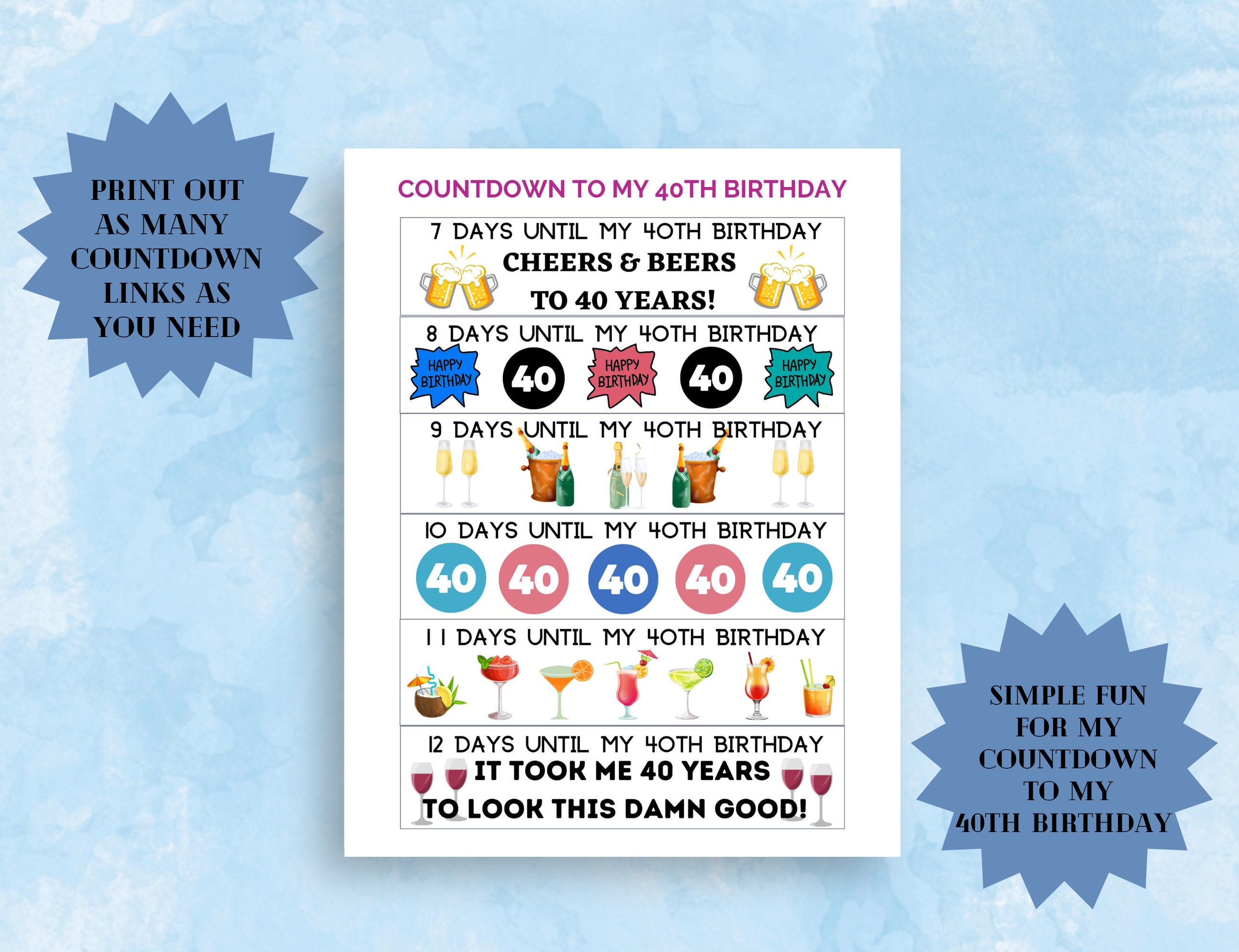 Countdown to My 40th Birthday, DIY Printable Paper Chain Calendar ...