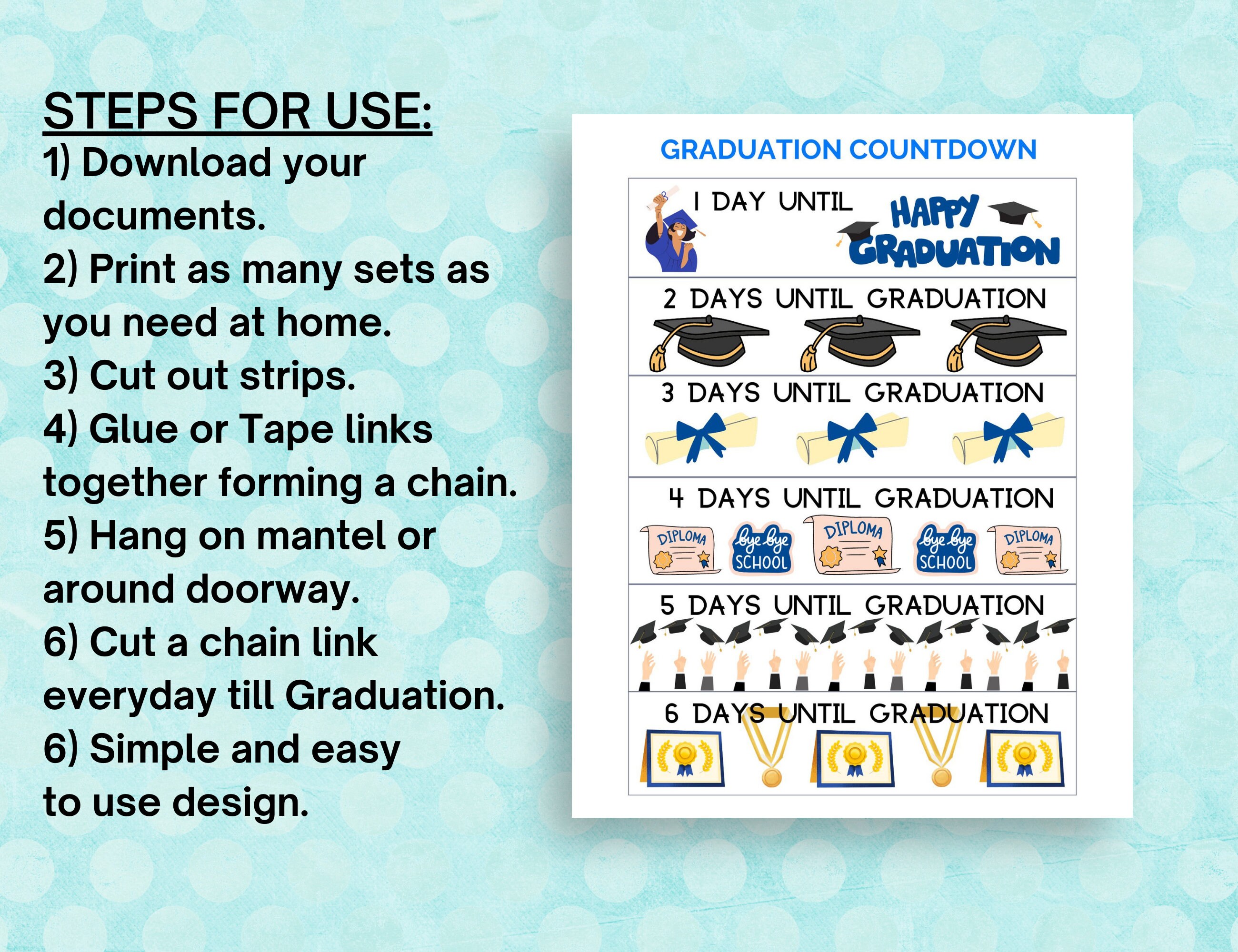 Graduation Calendar Countdown, DYI Chain Printable for Countdown to ...