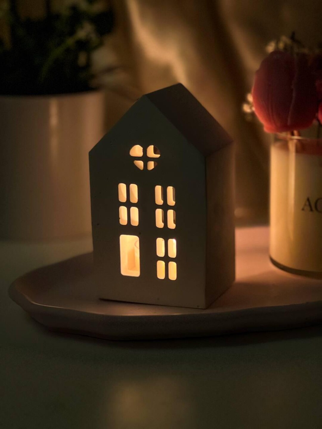 Tea Light House – Handmade Gypsum Candle Holder, Cozy Light Through ...