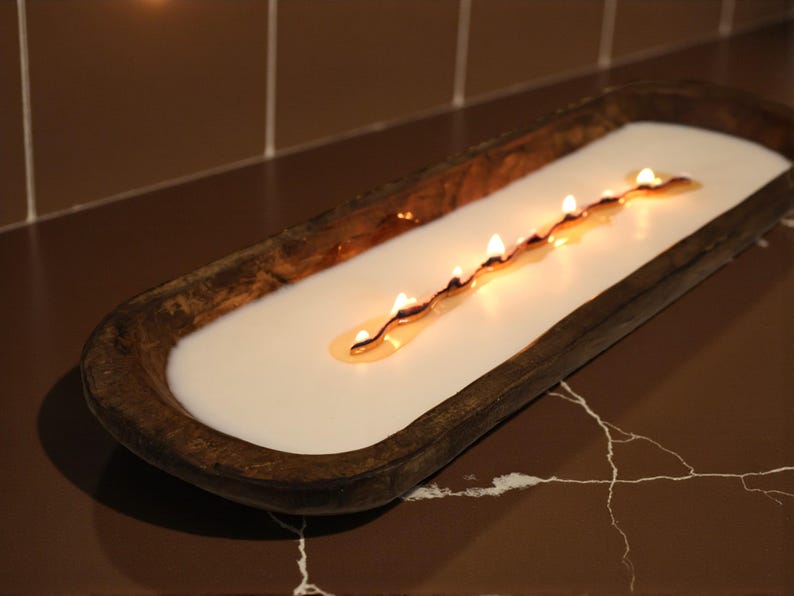 Huge Wooden Dough Bowl Candle – Soy Candle With Wavy Wick – Rustic Home ...