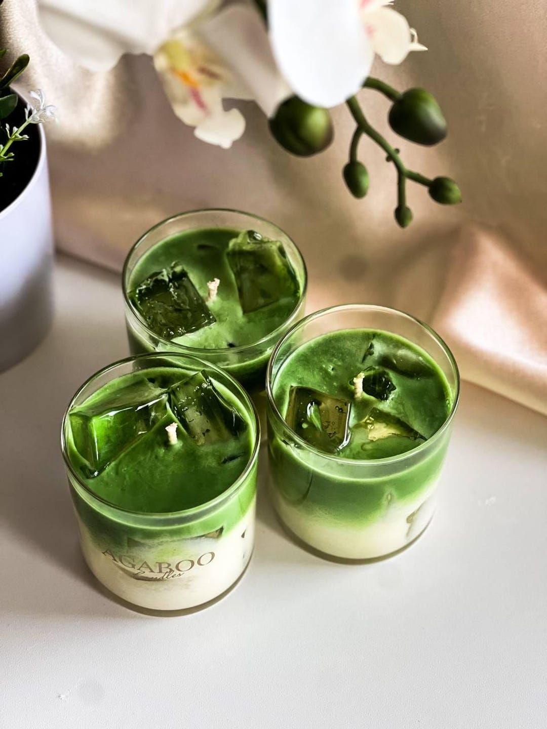 Iced Candle With Matcha & Bergamot Scent, Soy Wax and Gel Wax Ice Cubes ...