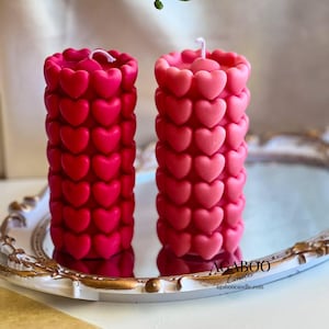 Love Heart Pillar Candle - Valentine's Day Candle Gift - Romantic Home Decor - Wedding Table ...