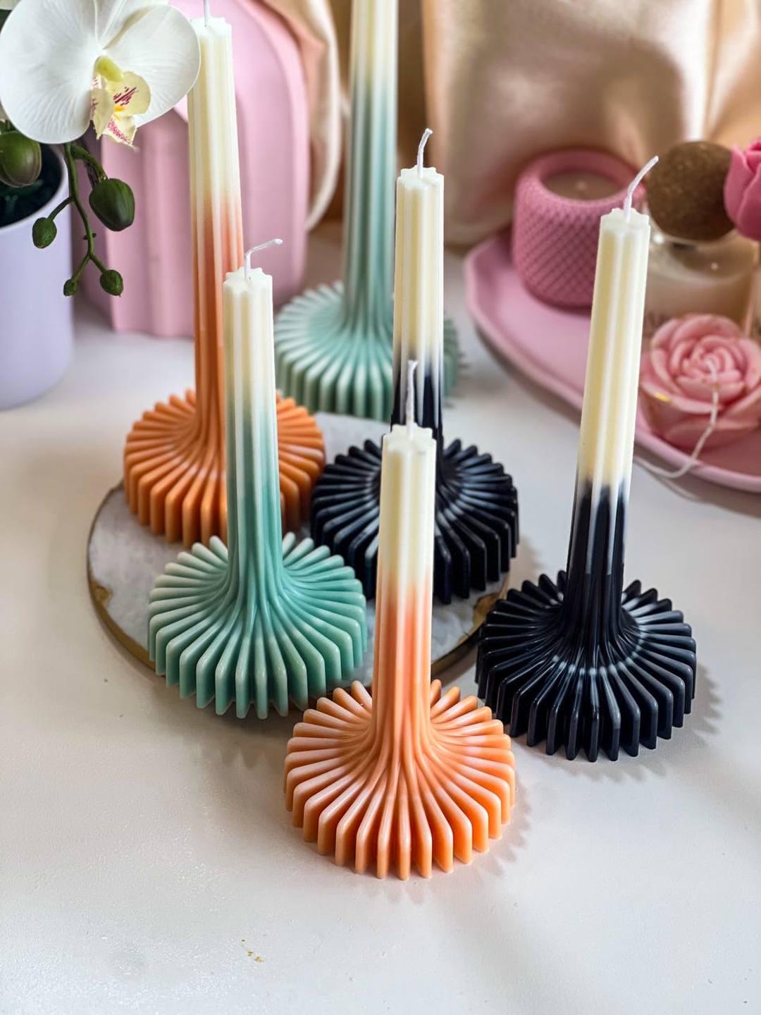 Ombre Modern Large Stripe Vase Column Candle - Elegant Home Decor ...