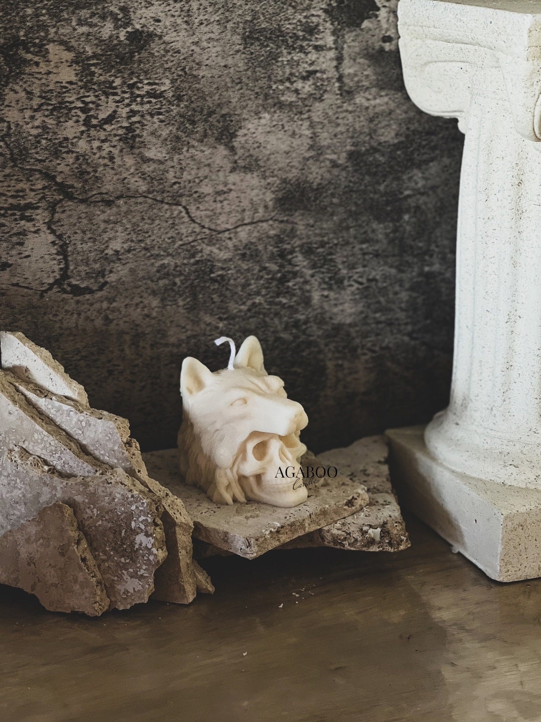 Custom Colors & Scents Skull With Wolf Candle Aesthetic - Etsy