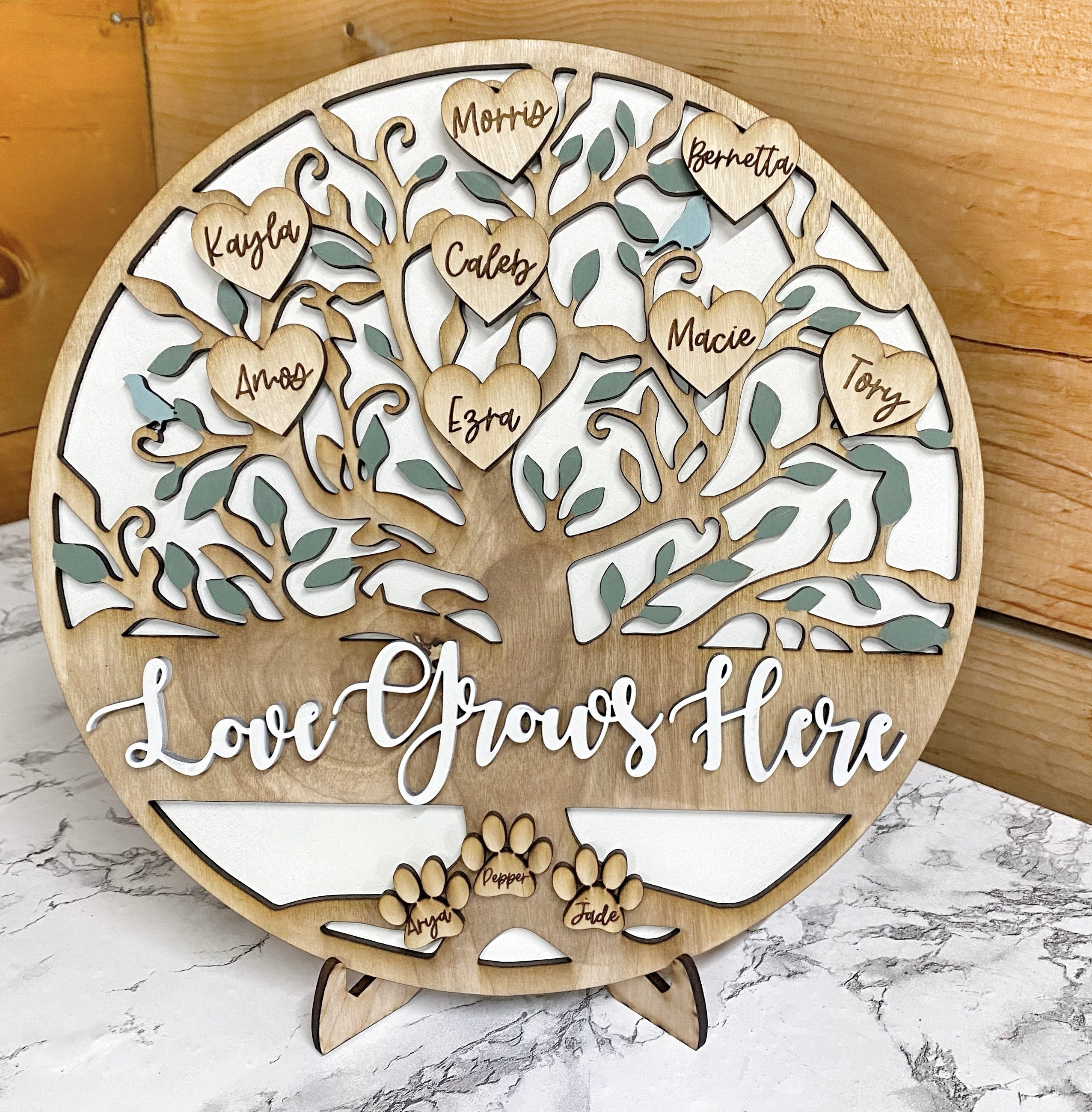 Love Grown Here Family Tree With Pets Included. Laser Cut and Engraved ...