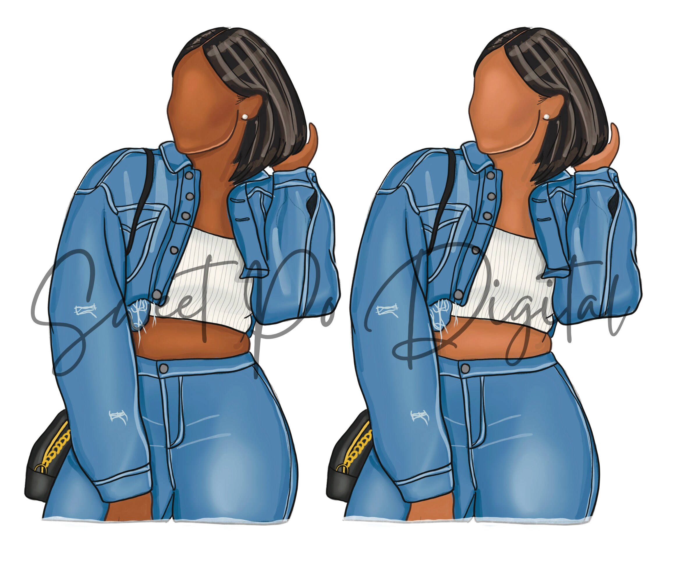 Woman Denim Clip Art File Woman in Jeans Digital Sticker - Etsy