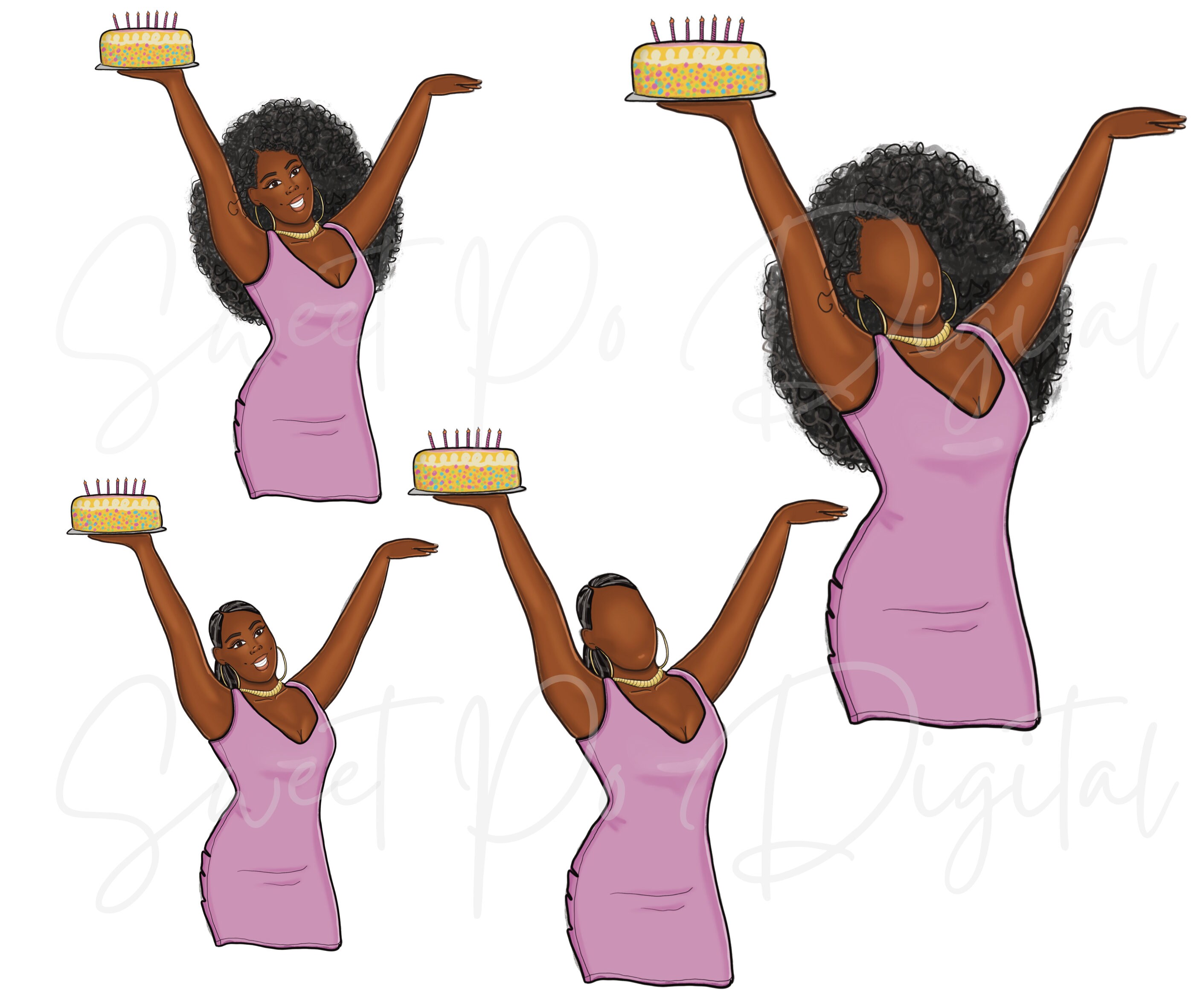 Black Woman Birthday PNG, Woman Holding Cake, Woman With Birthday Cake ...