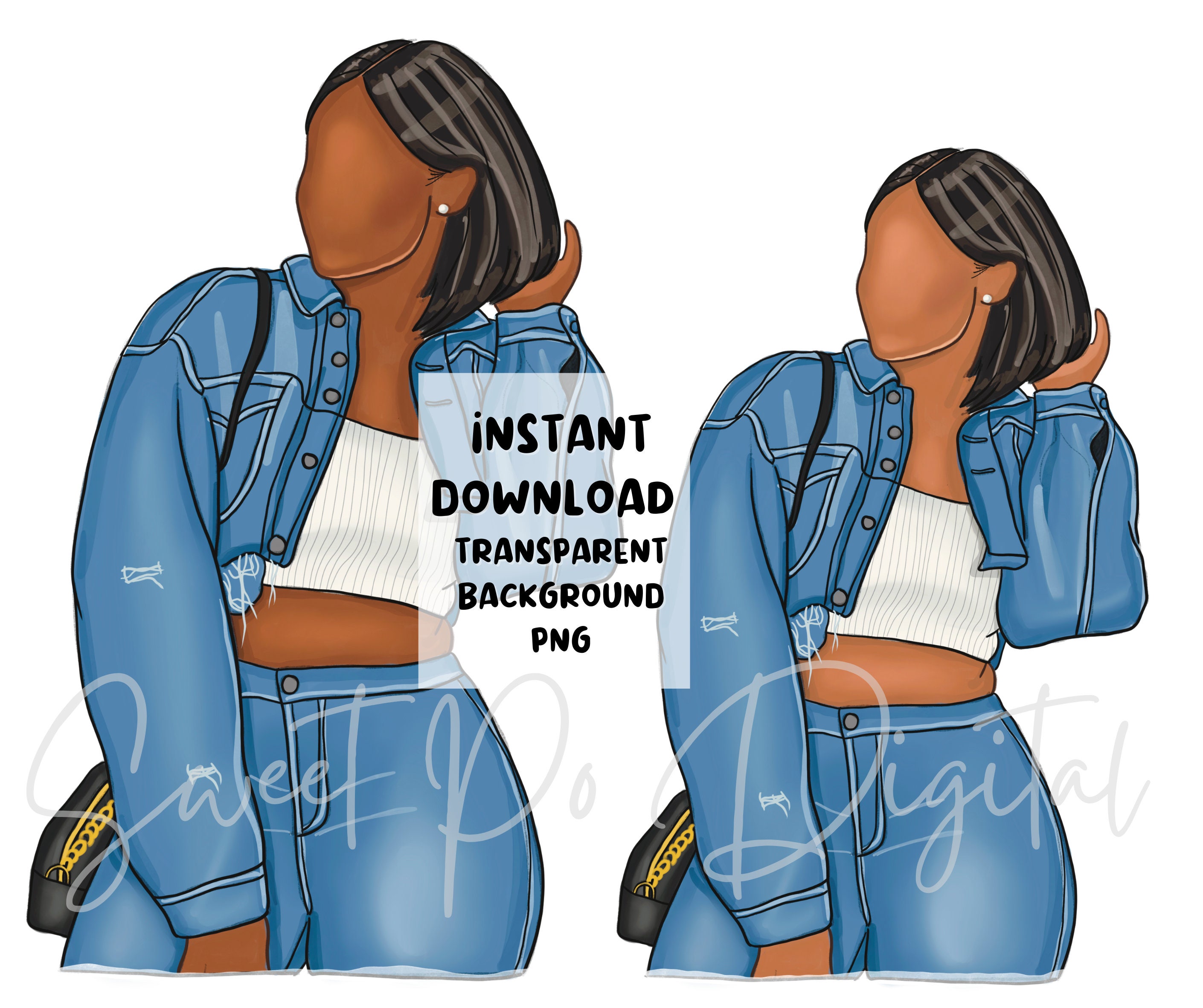 Woman Denim Clip Art File Woman in Jeans Digital Sticker - Etsy