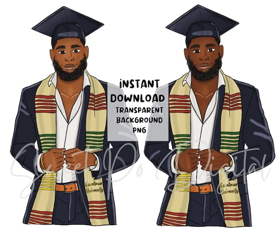 Graduation Clip Art Black Man Graduate Art College Senior - Etsy