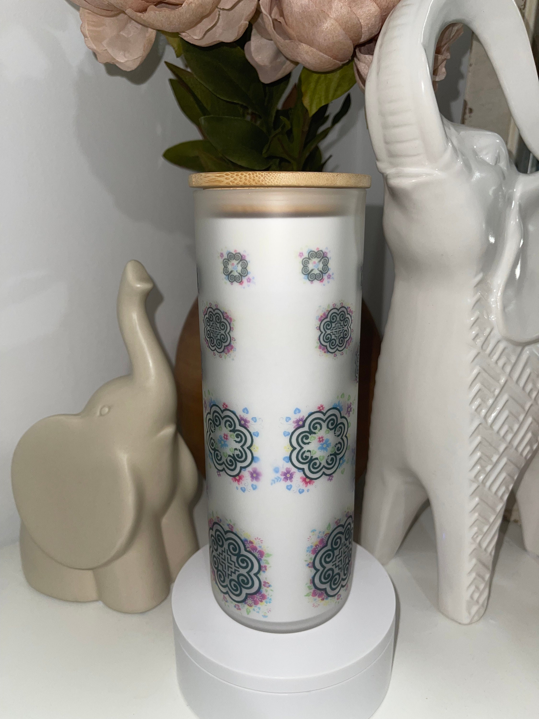 Qwj Lis Loos Flower 20oz Matte Glass Skinny Tumbler - Etsy