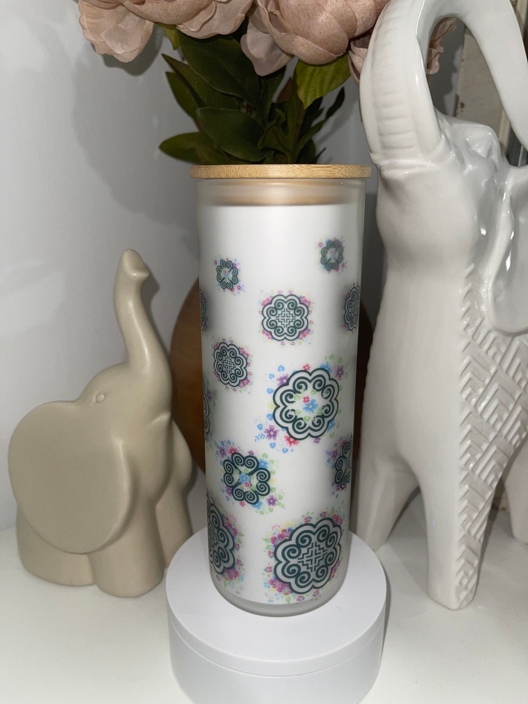 Qwj Lis Loos Flower 20oz Matte Glass Skinny Tumbler - Etsy
