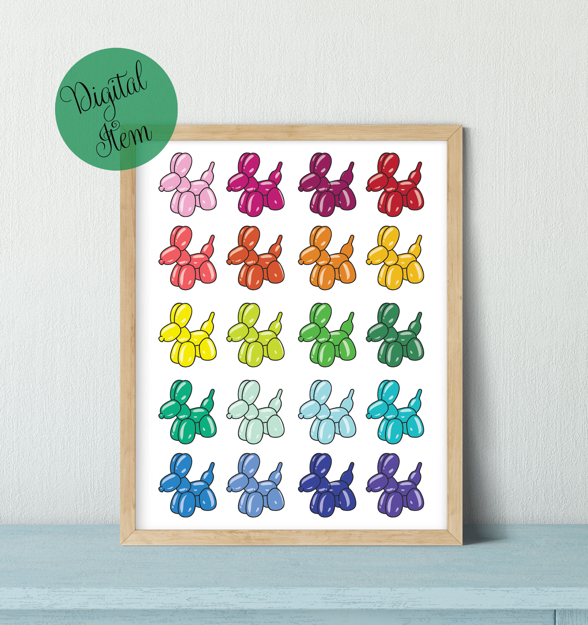 Balloon Dog Print, Nursery Wall Decor, Colorful Nursery, Kids Printable ...