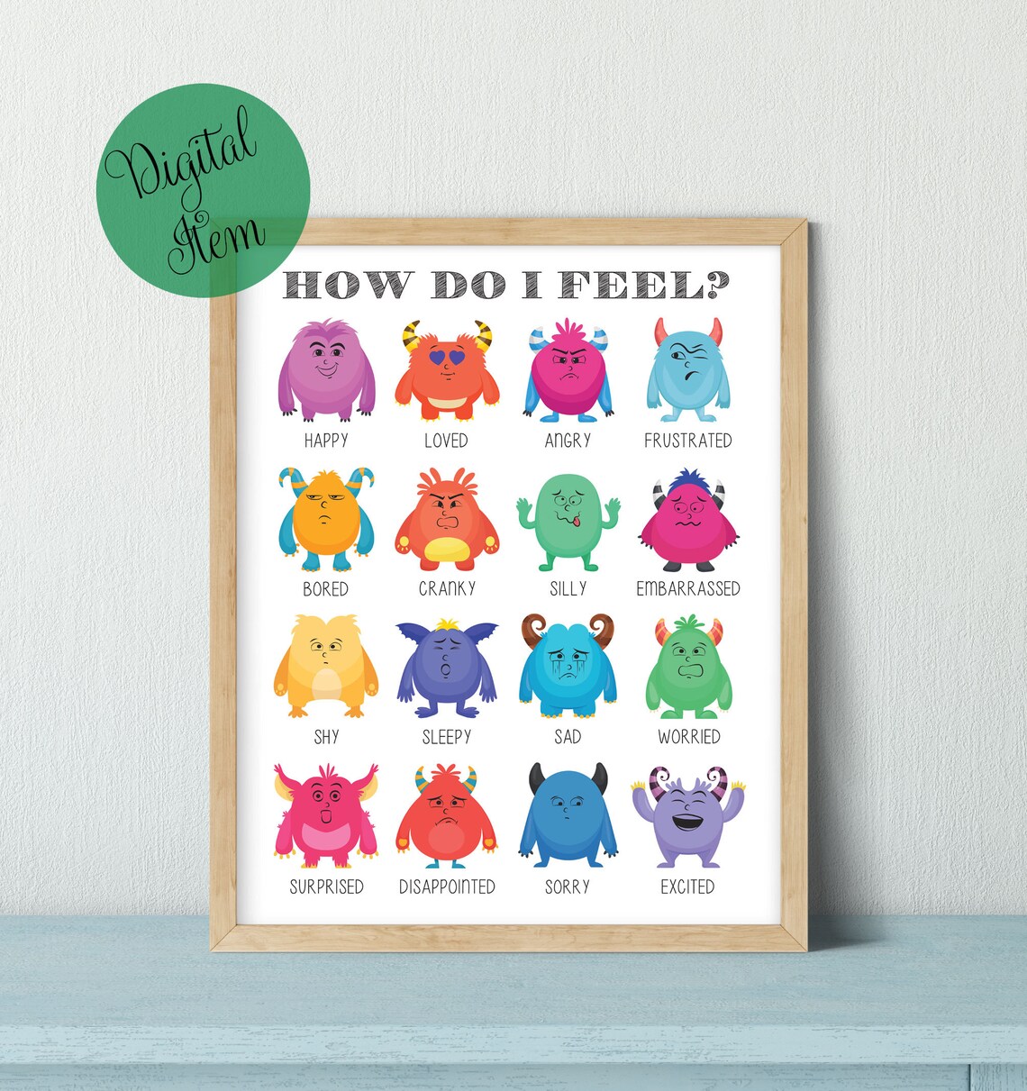 Feelings Poster, Feelings Chart, Emotions Print, Homeschool Wall Art ...