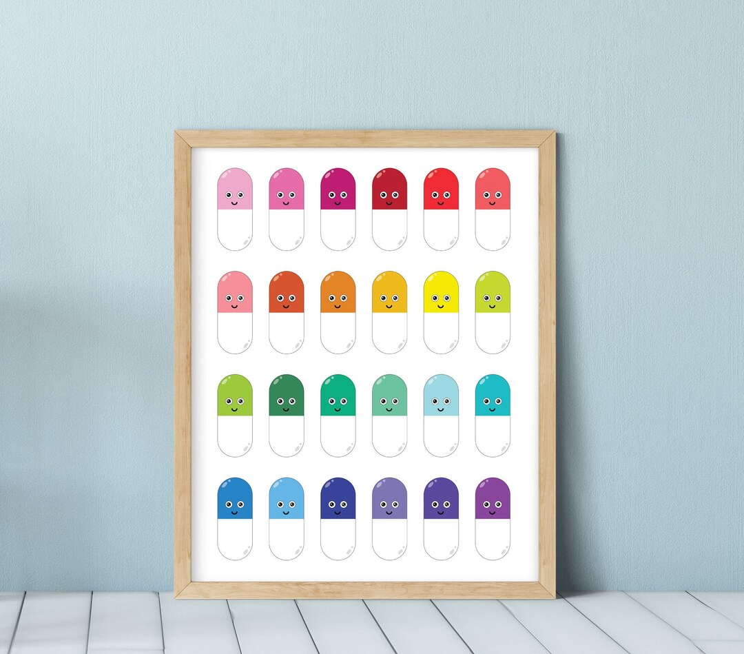 Pill Print, Happy Pills Wall Art, Colorful Pop Art Print, Rainbow Pills ...