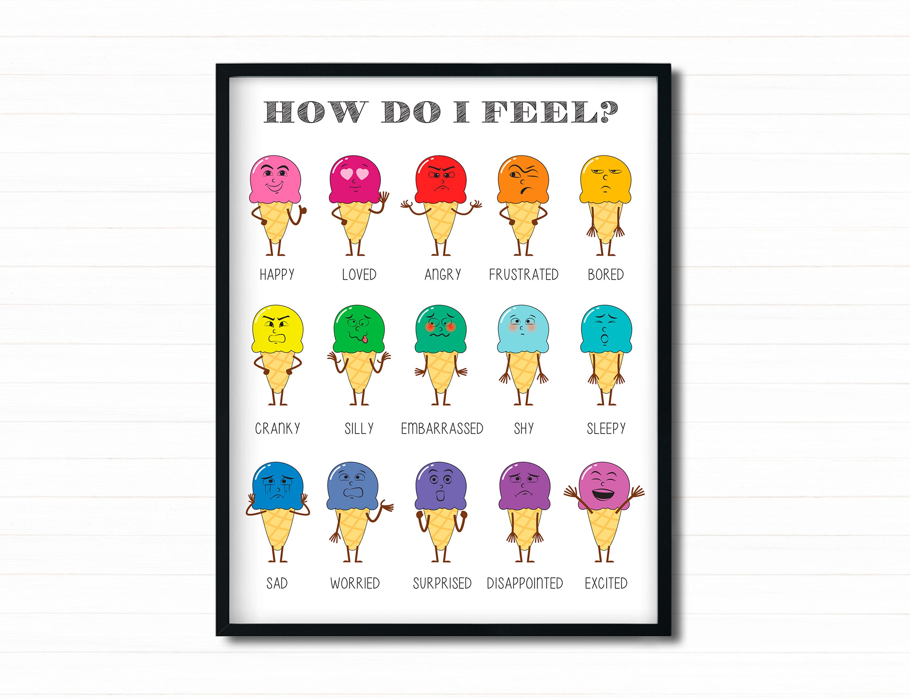Ice Cream Cone Feelings Chart Poster, Homeschool Wall Art (digital ...