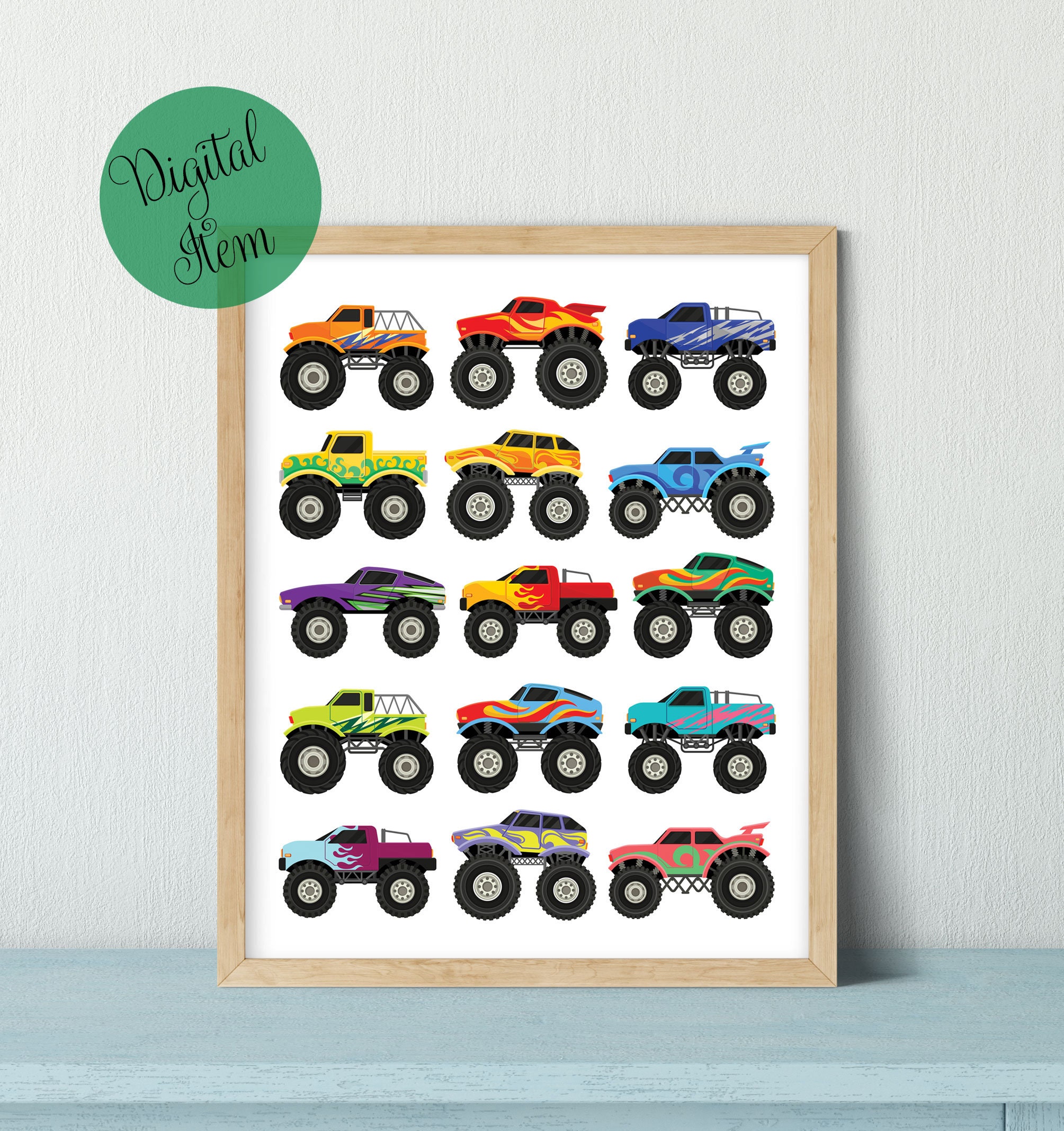Monster Truck Wall Art, Boys Room Decor, Truck Print, Kids Wall Decor ...
