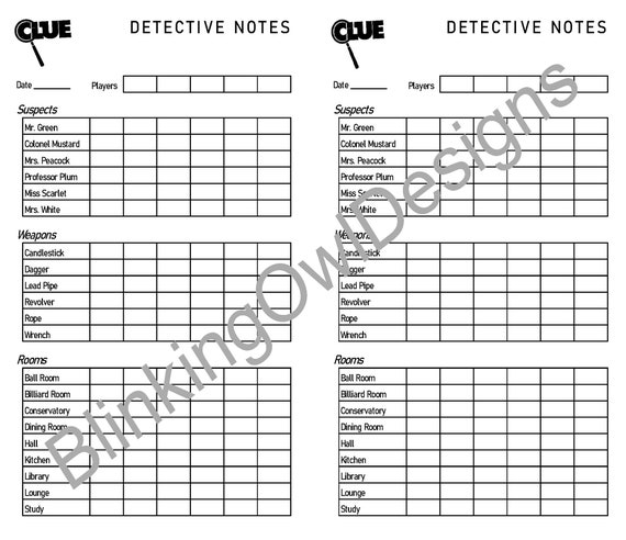 Clue Score Card / Score Sheet Digital Download Half Page - Etsy