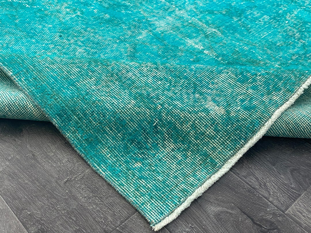 5x8 Turquoise Blue Turkish Rug, 5x8 SOLID Vintage Rug, Hand Knotted ...