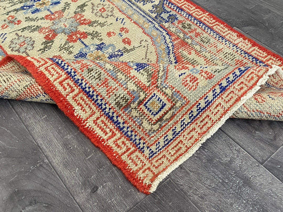 3x5 Red Blue Turkish Rug Red Navy Vintage Runner Oushak Rug - Etsy