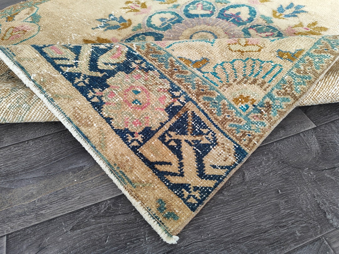 4x14 Beige Pink Purple Blue Turkish Runner Rug, Handmade 4x14 Neatrul ...