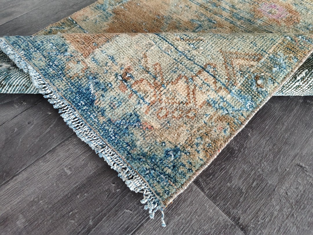 2.0x4.3 Ft Reddish Blue Turkish Rug, 2x4 Red Handmade Wool Vintage Rug ...