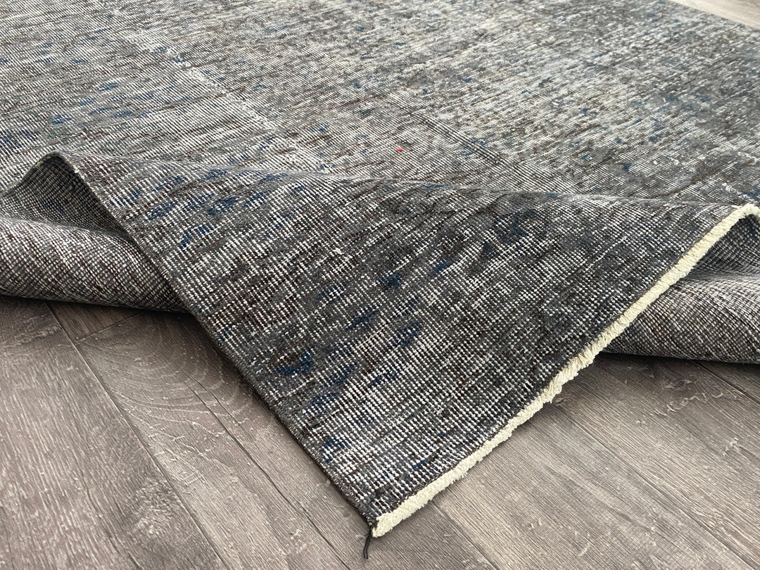 5x9 Gray Blue Turkish Rug, Handmade 5x9 Solid Vintage Rug, Oushak Entry ...