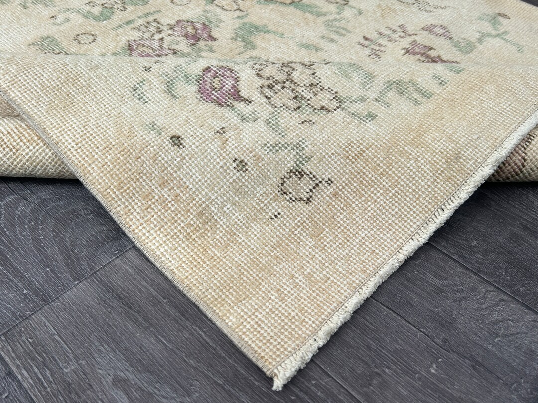 3x6 Beige Green Floral Turkish Runner Rug, 3x6 Beige Green Floral ...