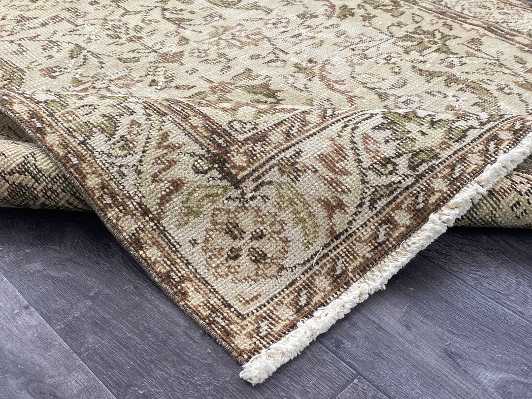 4x8 Beige Brown Floral Turkish Rug , 4x8 Beige Brown Vintage Rug, Hand ...