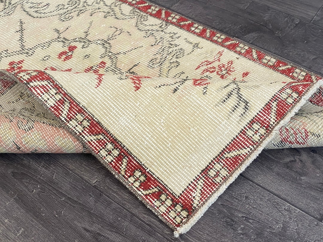 3x4 Turkish Beige Red Rug, 3x4 Vintage Small Rug, One of a Kind ...