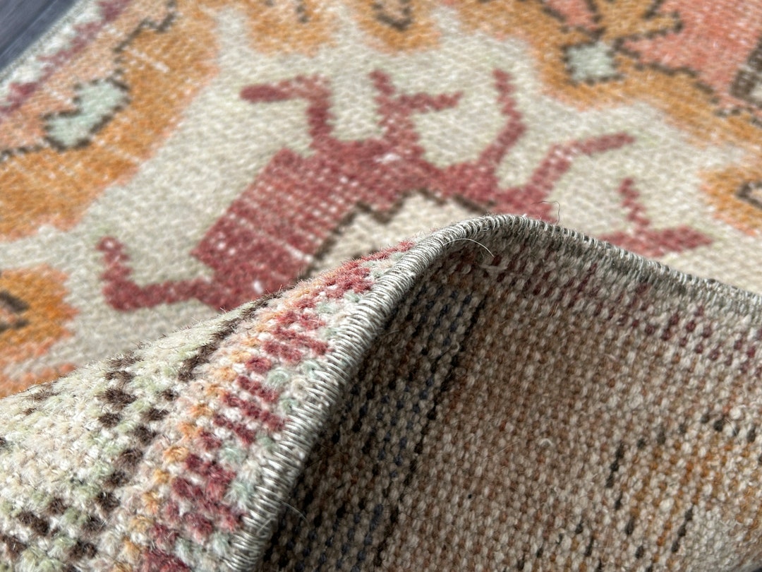 2x3 Turkish Door Mat Rug, Vintage Small Rug, 2x3 Orange Blue Motifs ...