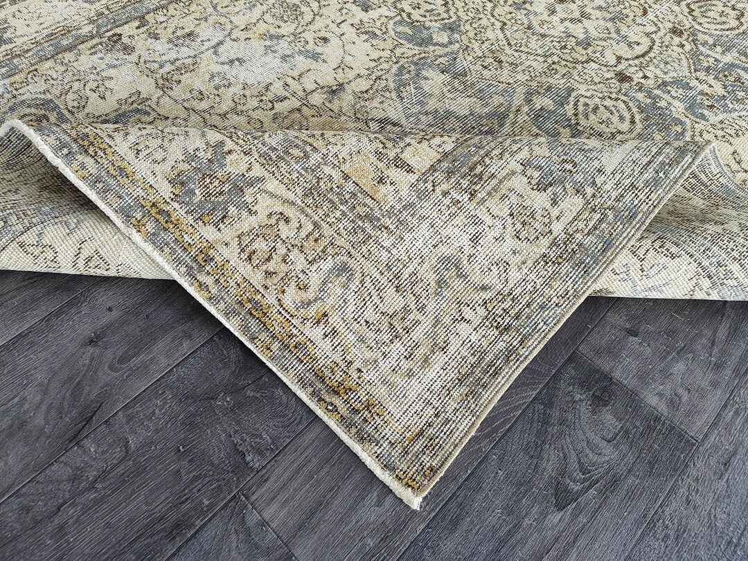 5x9 Beige Blue Turkish Rug ,5x9 Neatrul Vintage Rug, Oushak Handmade ...