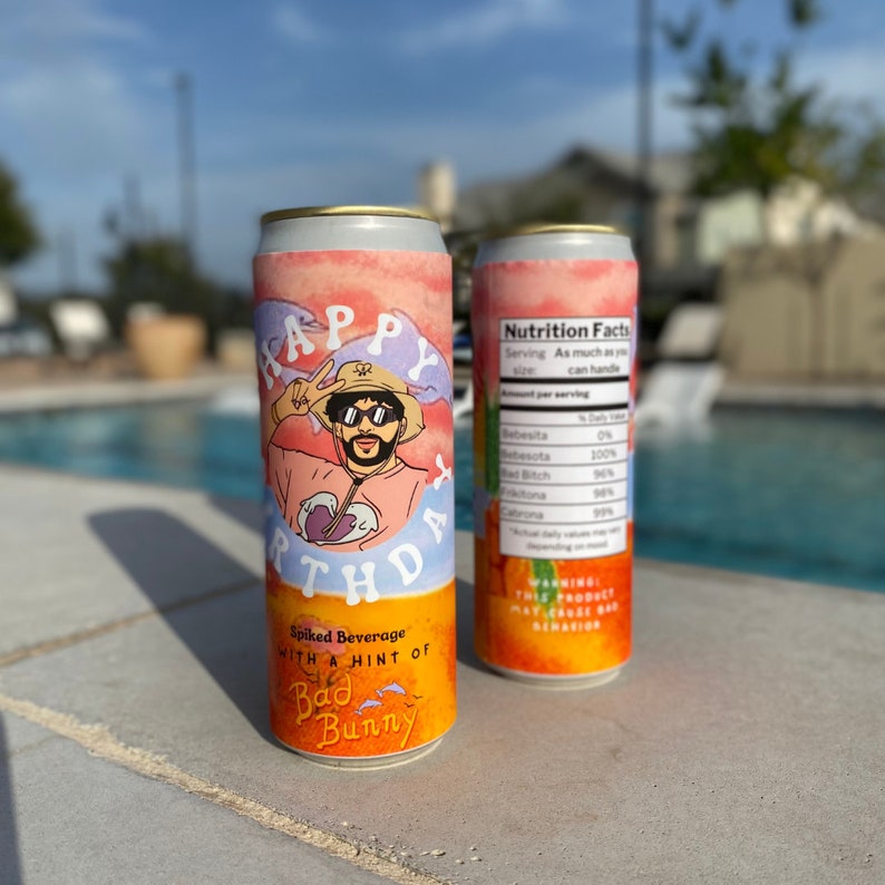 Custom Bad Bunny Seltzer Labels Slim Can Un Verano Sin Ti - Etsy