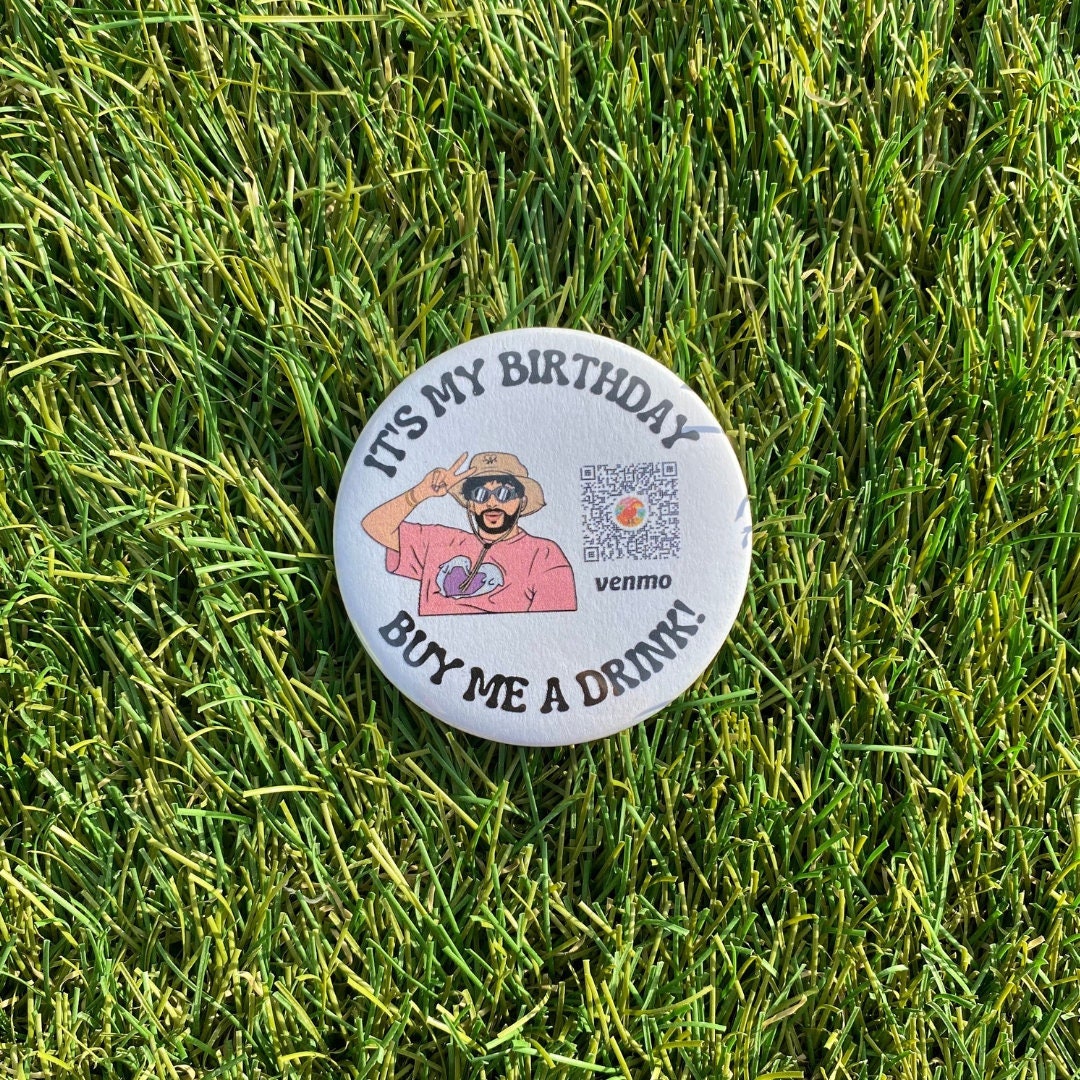 Bad Bunny Birthday Venmo Pin Button • Party Favor • Venmo or Cashapp ...
