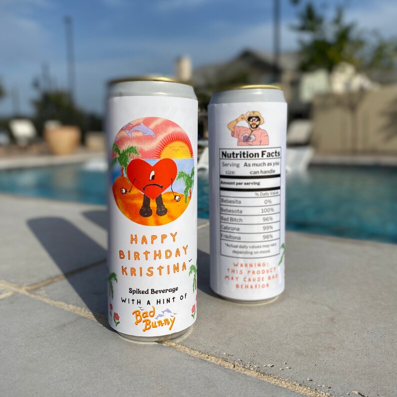 Custom Bad Bunny Seltzer Labels Slim Can Un Verano Sin Ti - Etsy
